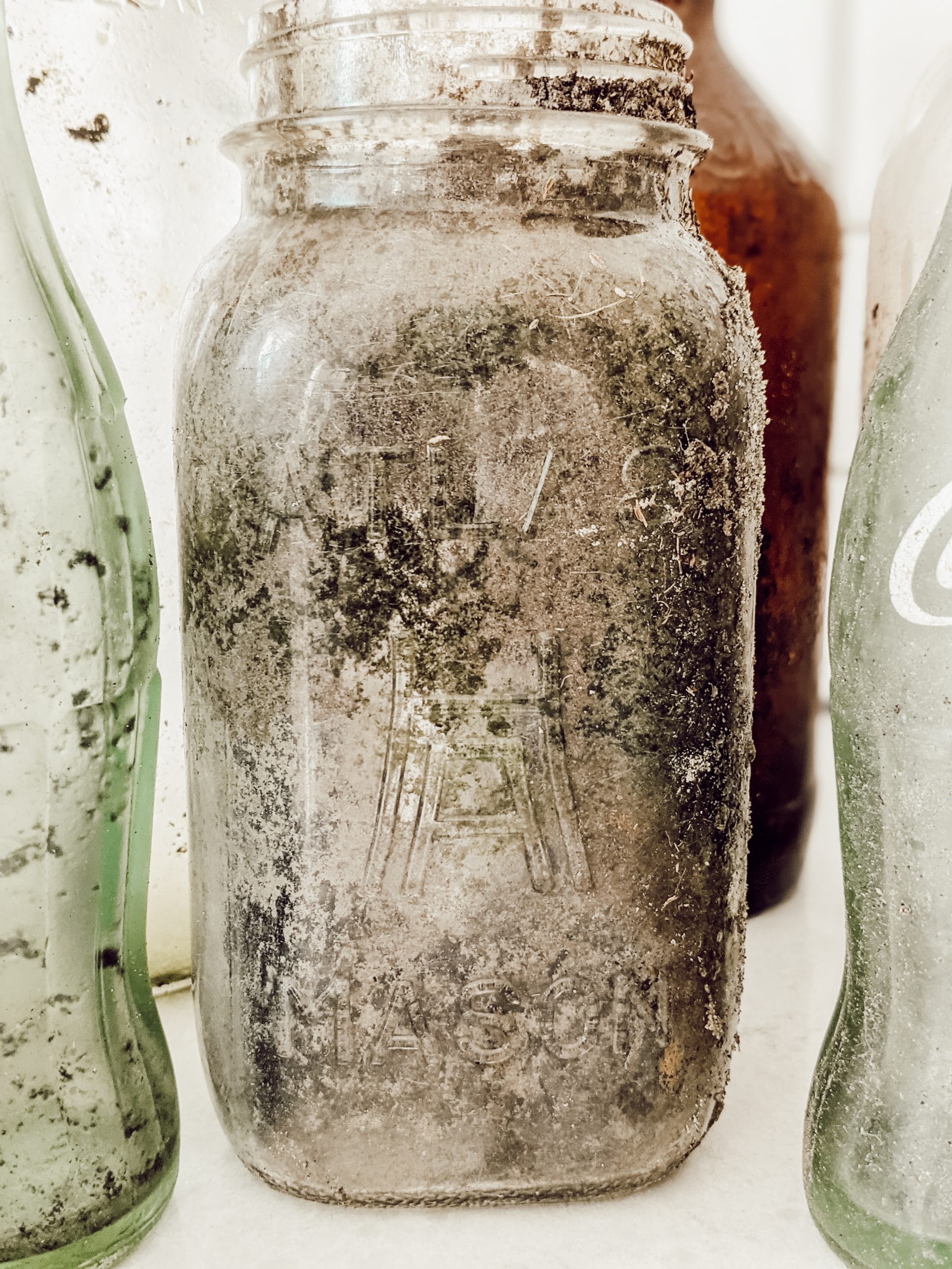 How To Clean Vintage Glass Jars & Bottles - White and Woodgrain