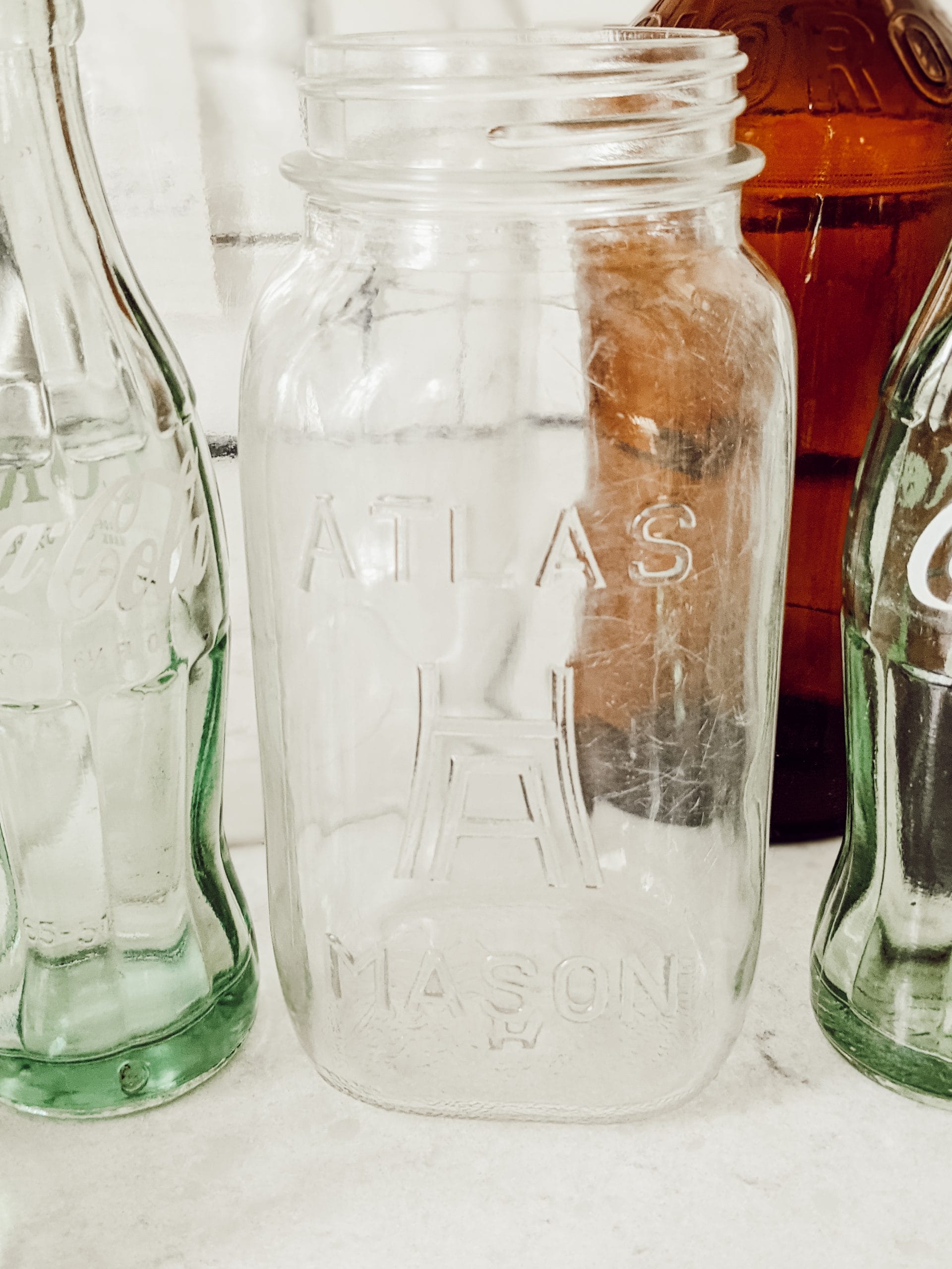 How To Clean Vintage Glass Jars & Bottles - White and Woodgrain