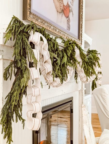 DIY Ribbon Chain Christmas Garland - White and Woodgrain