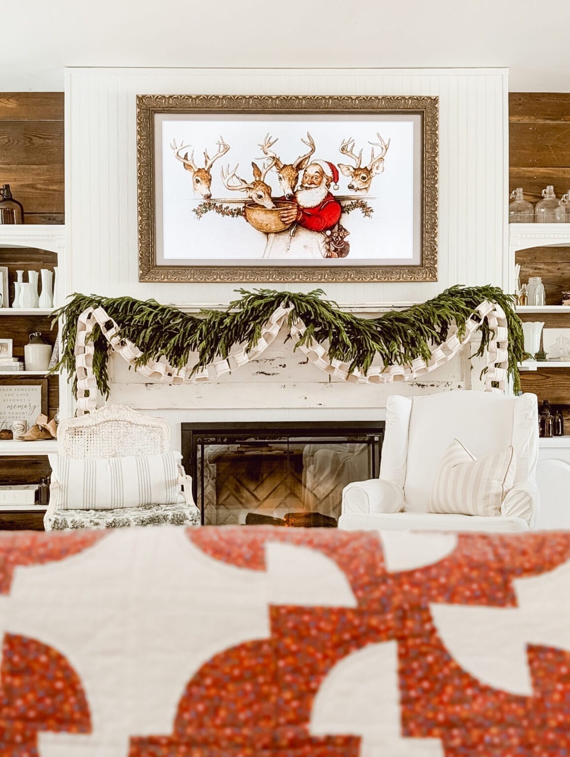 DIY Ribbon Chain Christmas Garland - White and Woodgrain
